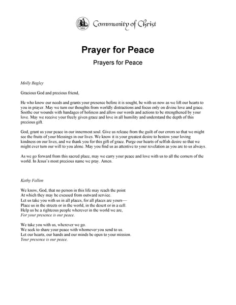 Prayer for Peace: Prayers for Peace (PDF Download) – Herald House