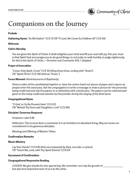 Confirmation Worship Outlines (PDF Download) – Herald House